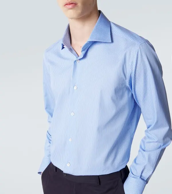Brioni Striped Cotton Poplin Shirt - Blue