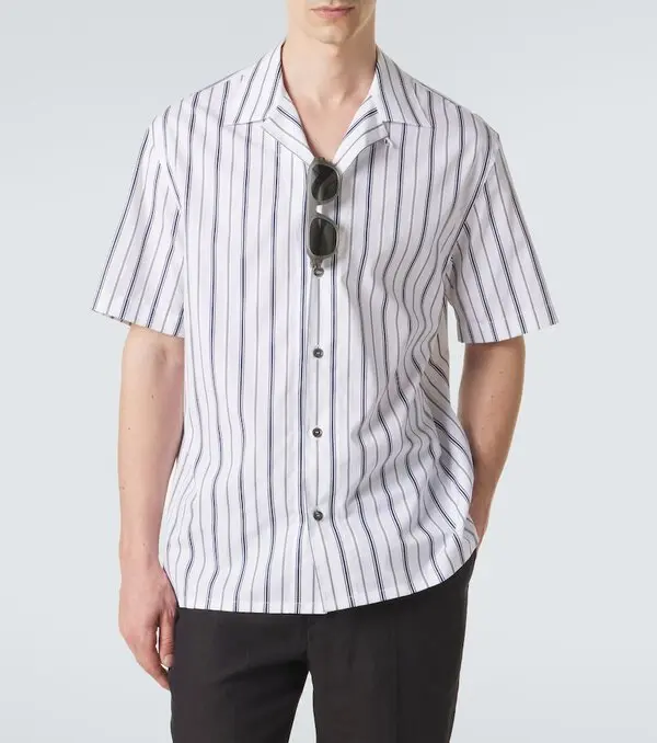Brioni Striped Cotton Poplin Bowling Shirt - White