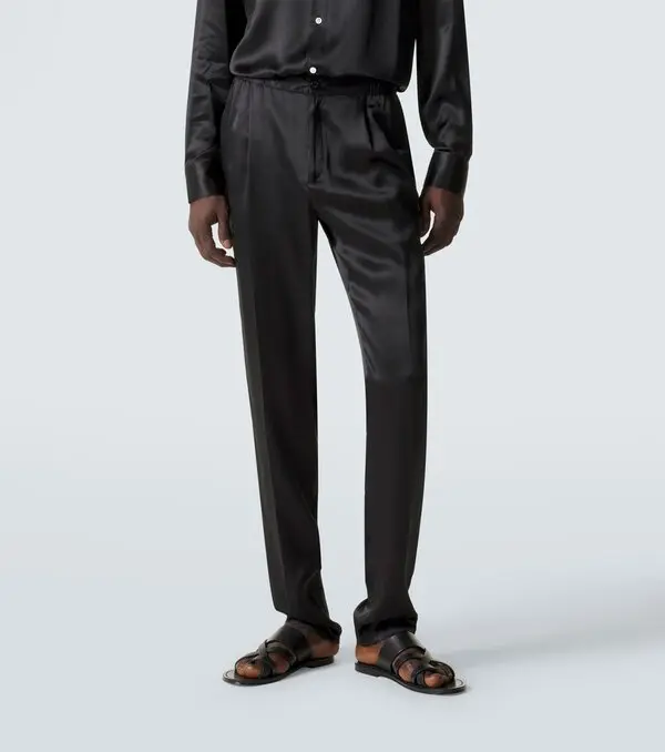 Rubinacci Reversible Silk Straight Pants - Black