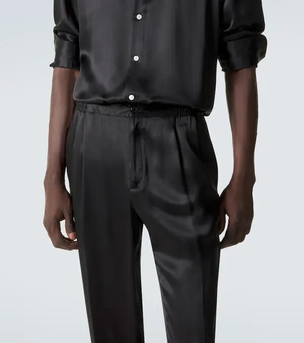 Rubinacci Reversible Silk Straight Pants - Black