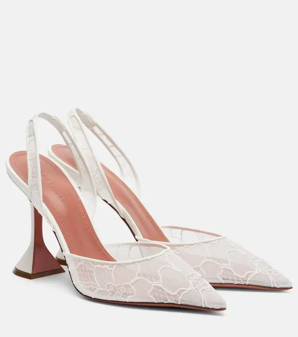Amina Muaddi Holli Lace Slingback Pumps - White