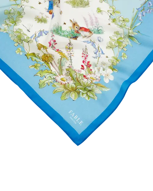 FABLE ENGLAND X Peter Rabbit Narrative Silk Blend Square Scarf - Blue