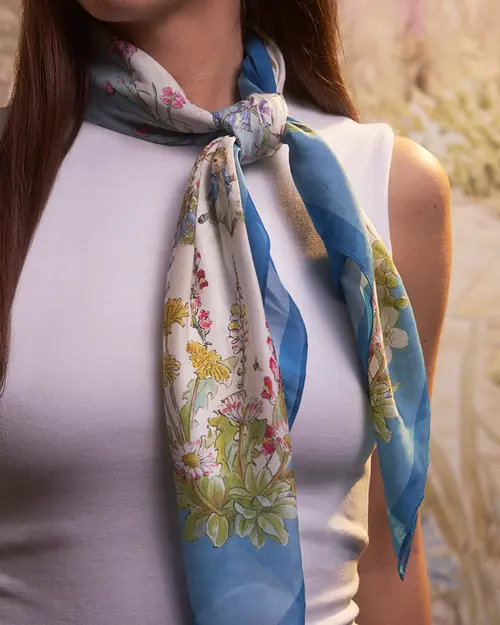 FABLE ENGLAND X Peter Rabbit Narrative Silk Blend Square Scarf - Blue