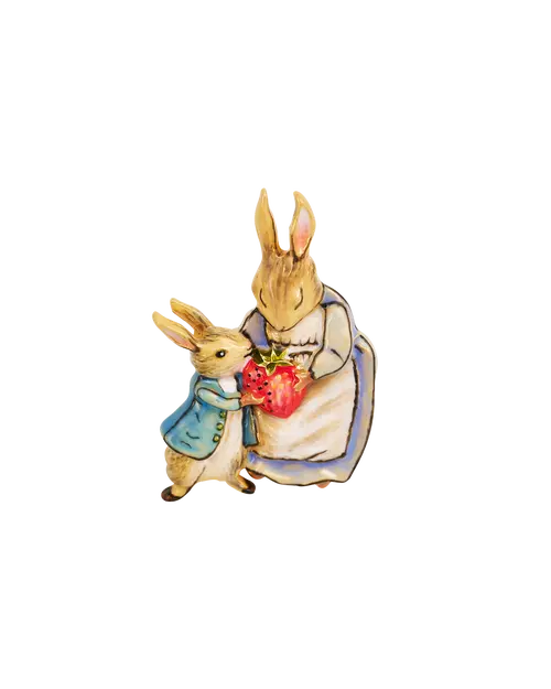 FABLE ENGLAND X Peter Rabbit & Mrs Rabbit Brooch - Gold