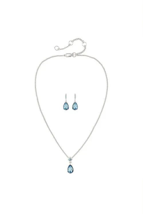 SUSAN CAPLAN Givenchy Sapphire Swarovski Crystal Clip-on Earring And Necklace - Set