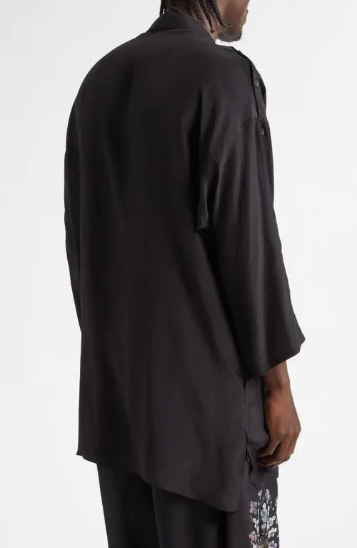 Yohji Yamamoto Button Shoulder Sea Creature Graphic Silk Button-up Shirt