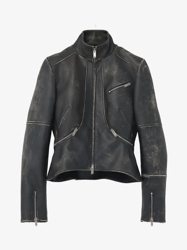 Alexander McQueen Brushed Leather Cropped Jacket - Black