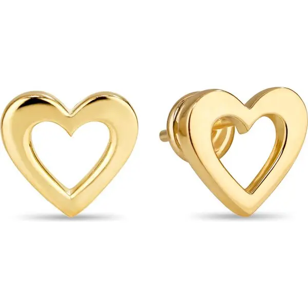 DEVATA 14k Gold Heart Stud Earrings - Yellow Gold