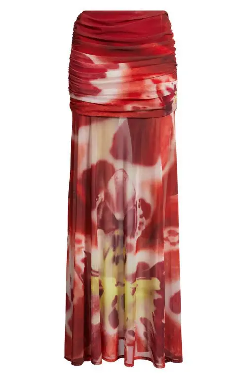 FENERS Susurro Print Ruched Mesh Maxi Skirt - Blush