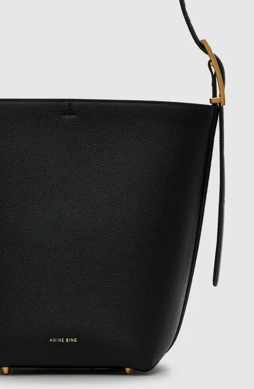 ANINE BING Elly Medium Bucket Bag Grained Leather - Black