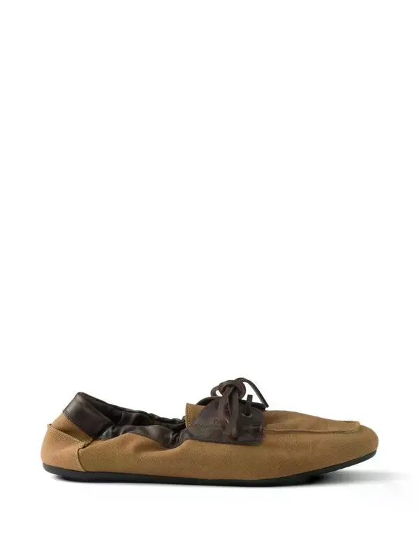 Prada Shuffle Deconstructed Canvas And Leather Boat Shoes - Neutrals