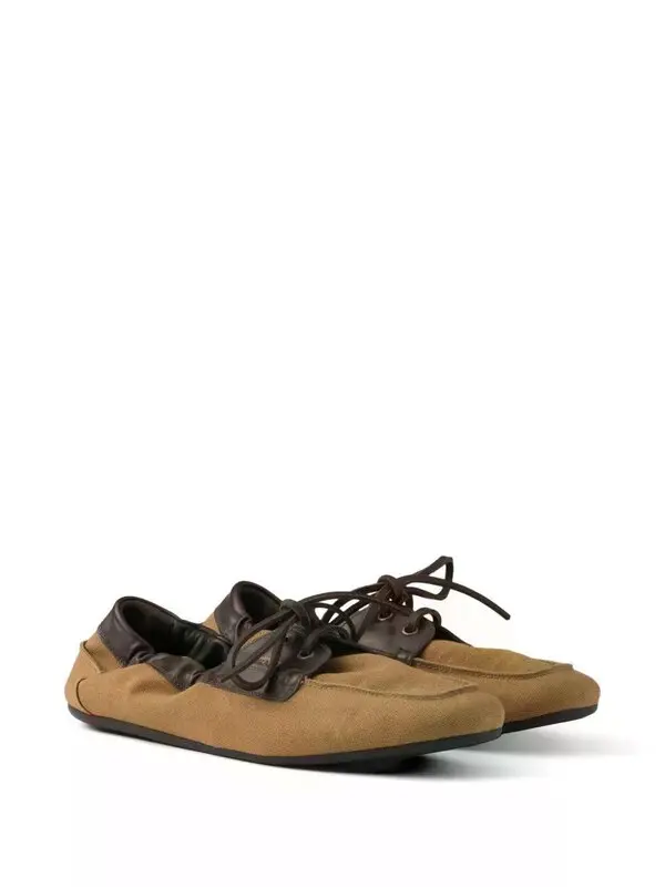 Prada Shuffle Deconstructed Canvas And Leather Boat Shoes - Neutrals