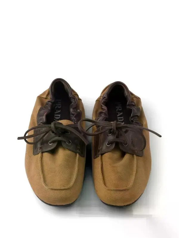 Prada Shuffle Deconstructed Canvas And Leather Boat Shoes - Neutrals