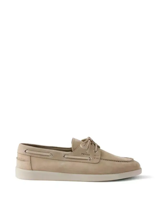 Prada Suede Boat Shoes With Laces - Neutrals