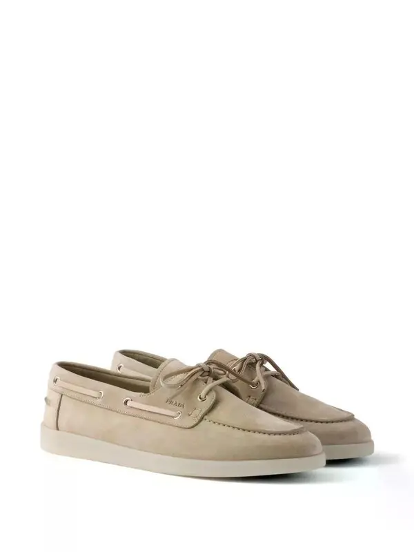 Prada Suede Boat Shoes With Laces - Neutrals