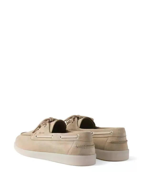 Prada Suede Boat Shoes With Laces - Neutrals