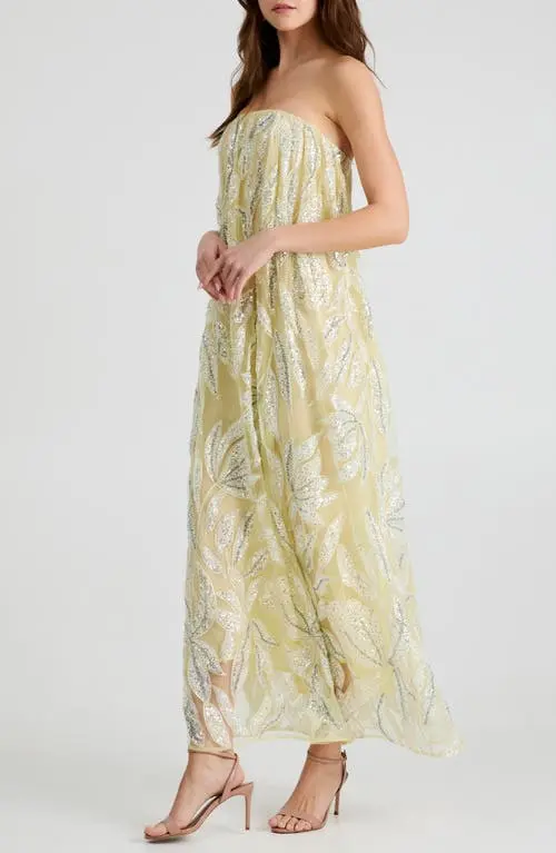 HELSI Margot Bead & Appliqué Strapless Mesh Gown