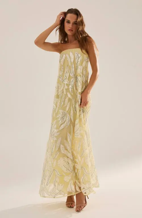 HELSI Margot Bead & Appliqué Strapless Mesh Gown
