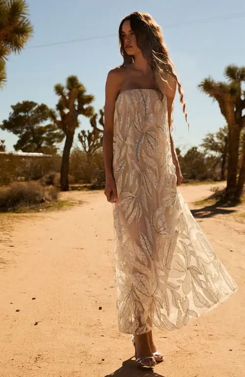 HELSI Margot Bead & Appliqué Strapless Mesh Gown