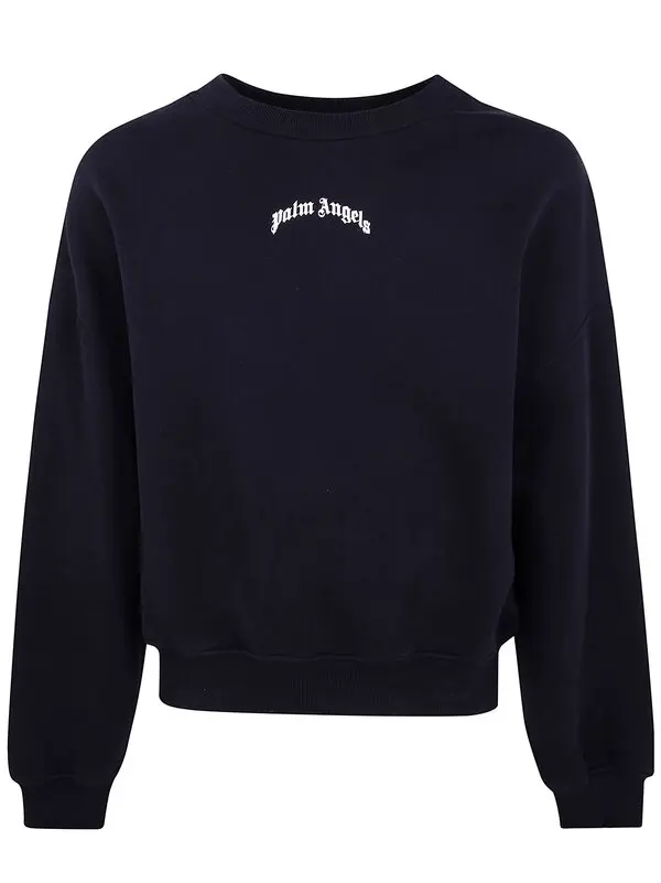 Palm Angels Back Curved Logo Loose Crew Sweatshirt - Black