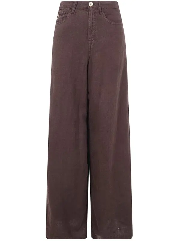 LOIS Marlene Extra Wide Leg Linen Trousers - Brown