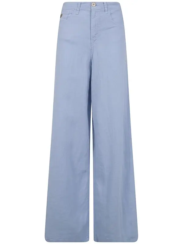 LOIS Marlene Extra Wide Leg Linen Trousers - Blue