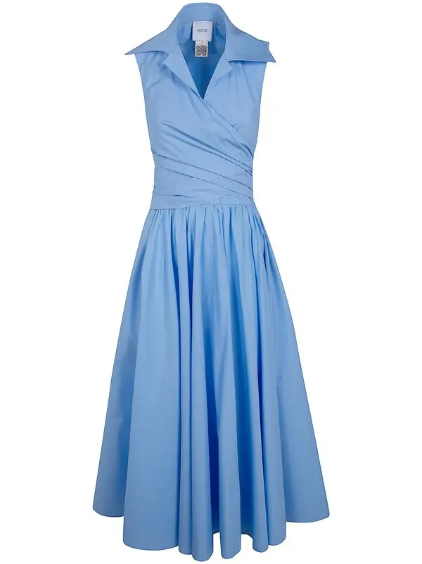 PATOU Draped Cotton Midi Dress - Blue