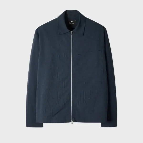 Paul Smith Seersucker Check Zip Shirt Jacket - Blue