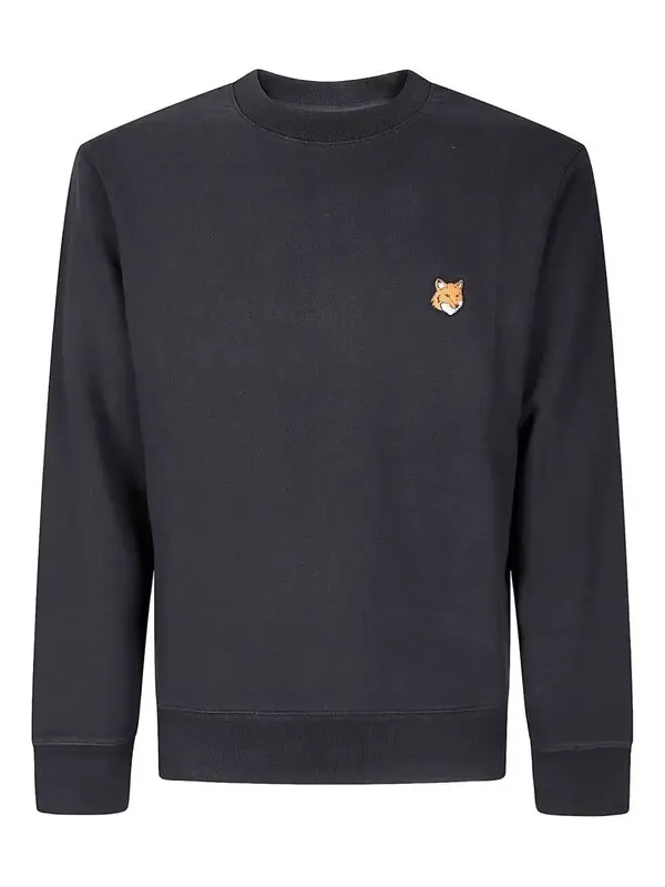 Maison Kitsuné Fox Head Regular Fit Crewneck Sweatshirt - Black