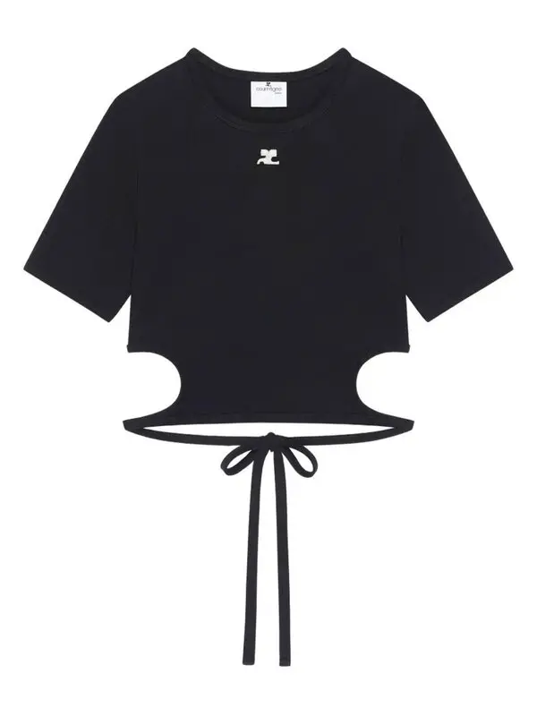 COURREGES Crop T-shirt With Cut-out - Black