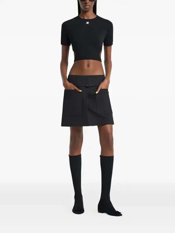 COURREGES Crop T-shirt With Cut-out - Black
