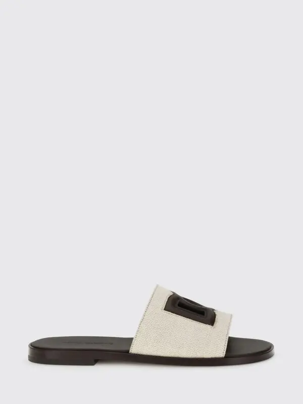 Dolce & Gabbana Cotton Canvas And Leather Slides - Ivory