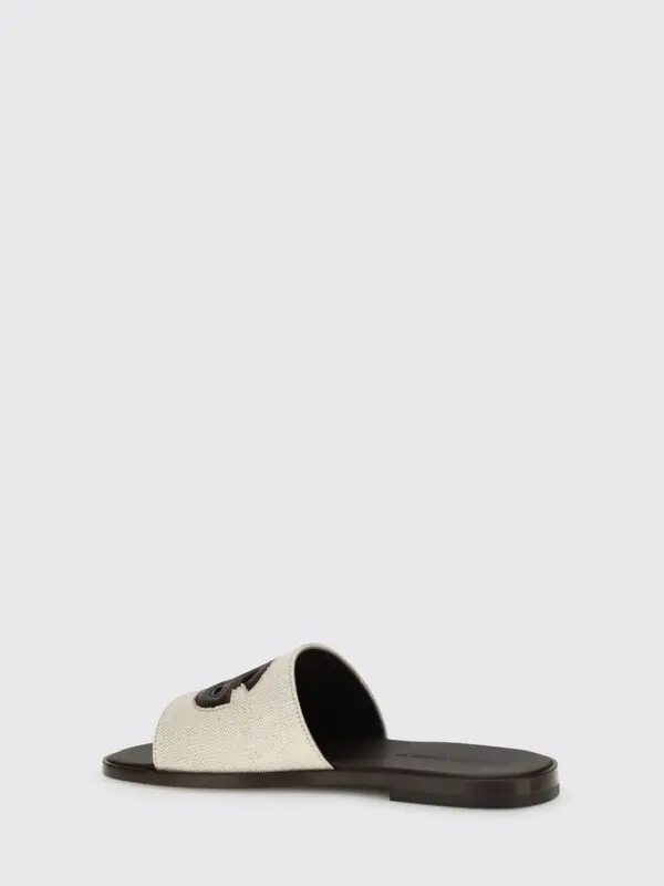 Dolce & Gabbana Cotton Canvas And Leather Slides - Ivory