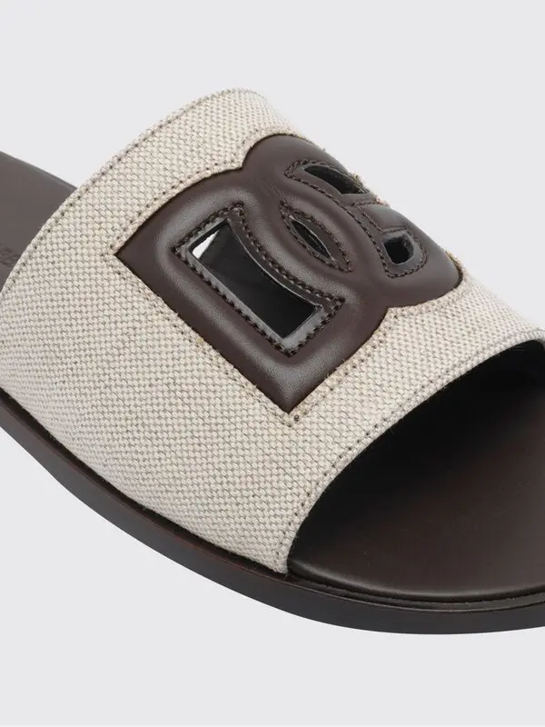 Dolce & Gabbana Cotton Canvas And Leather Slides - Ivory