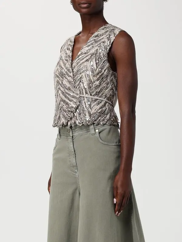 Brunello Cucinelli Linen Blend Sequined Waistcoat - Brown