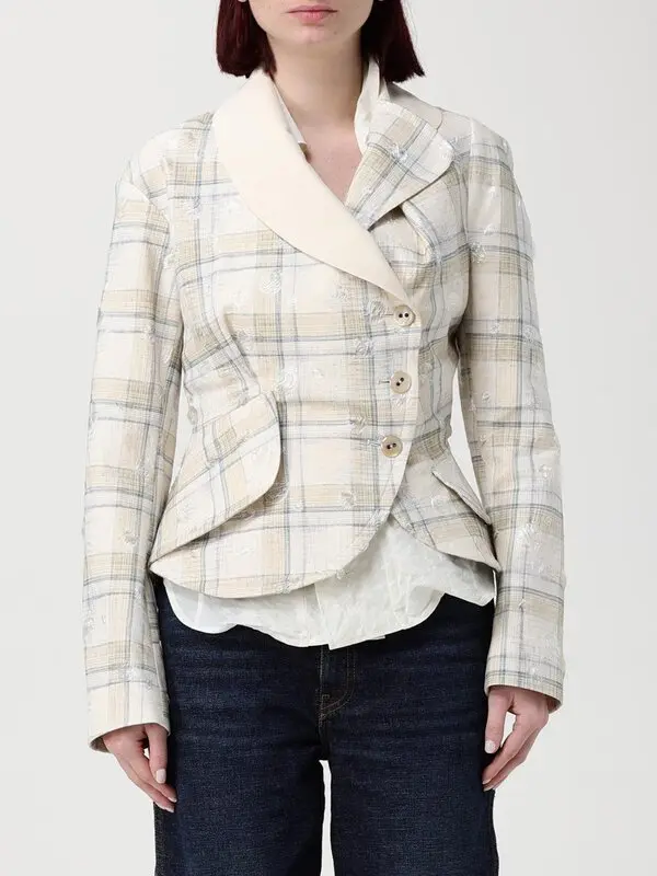 VIVIENNE WESTWOOD Checked Cotton Blend Asymmetrical Blazer