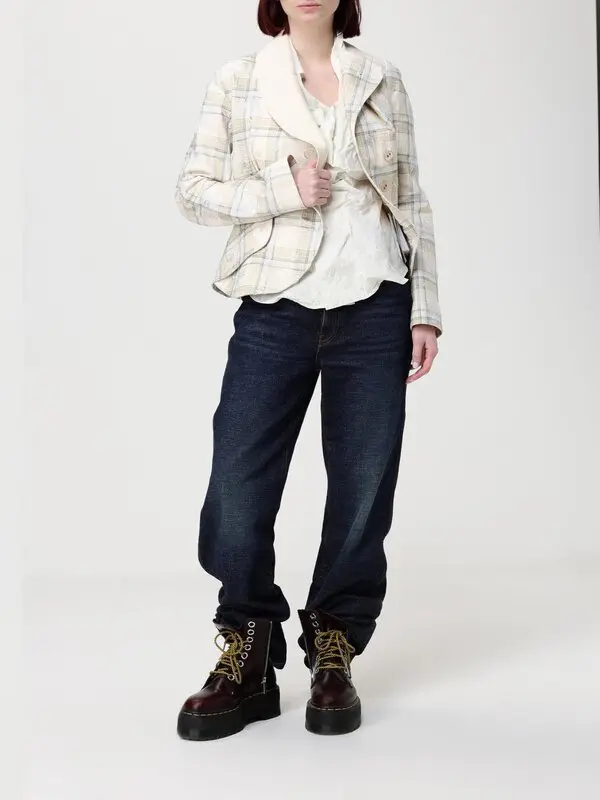 VIVIENNE WESTWOOD Checked Cotton Blend Asymmetrical Blazer