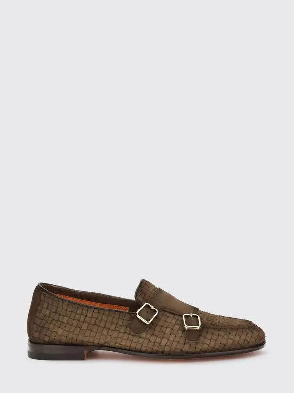 Santoni Woven Suede Monk Strap Shoes - Brown