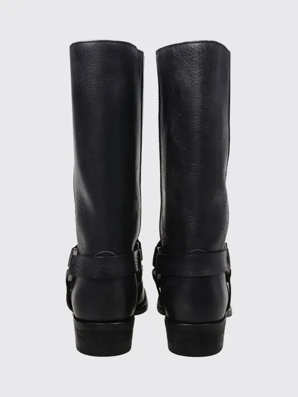 GOLDEN GOOSE Square Toe Leather Western Boots With Low Cuban Heel