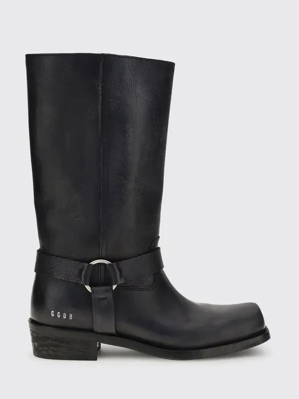 GOLDEN GOOSE Leather Mid Calf Biker Boots - Black