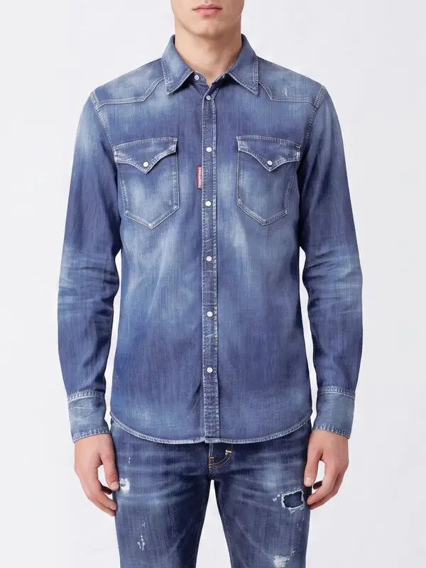 Dsquared2 Stretch Cotton Denim Shirt - Navy