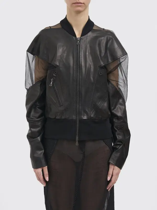 YEHUAFAN Leather Bomber Jacket With Mesh Detailing