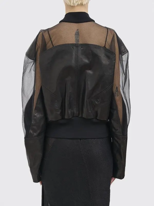 YEHUAFAN Leather Bomber Jacket With Mesh Detailing