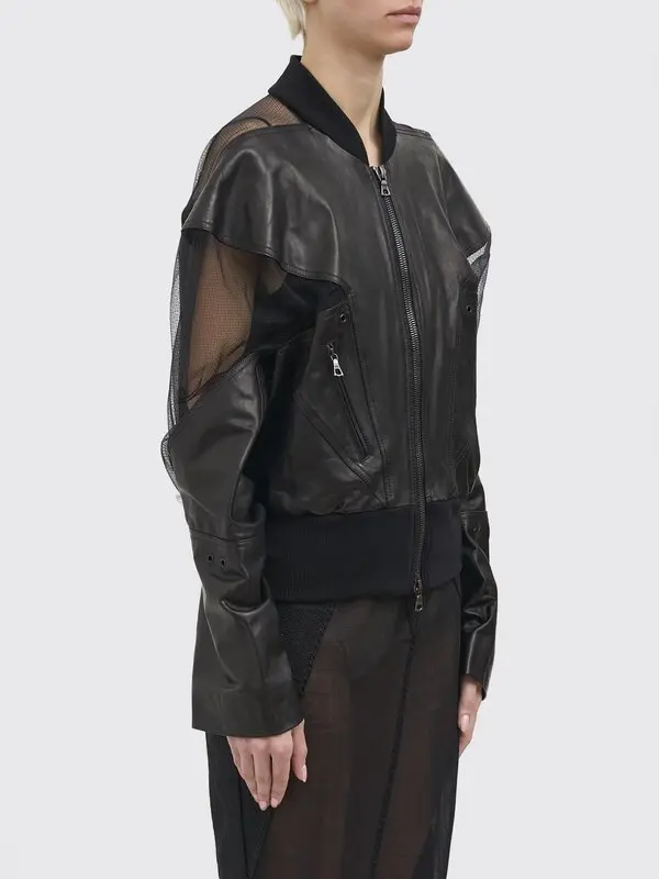 YEHUAFAN Leather Bomber Jacket With Mesh Detailing