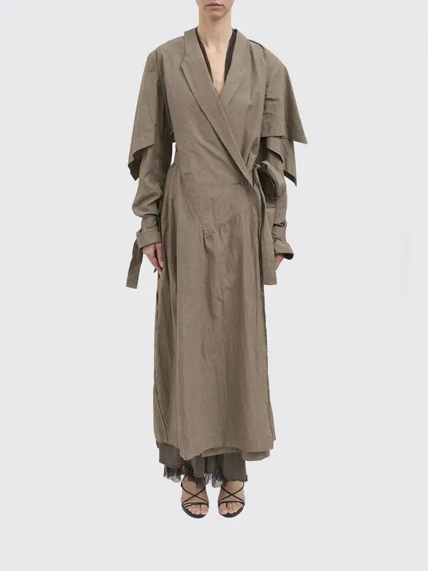 YEHUAFAN Cotton Asymmetric Trench Coat - Beige