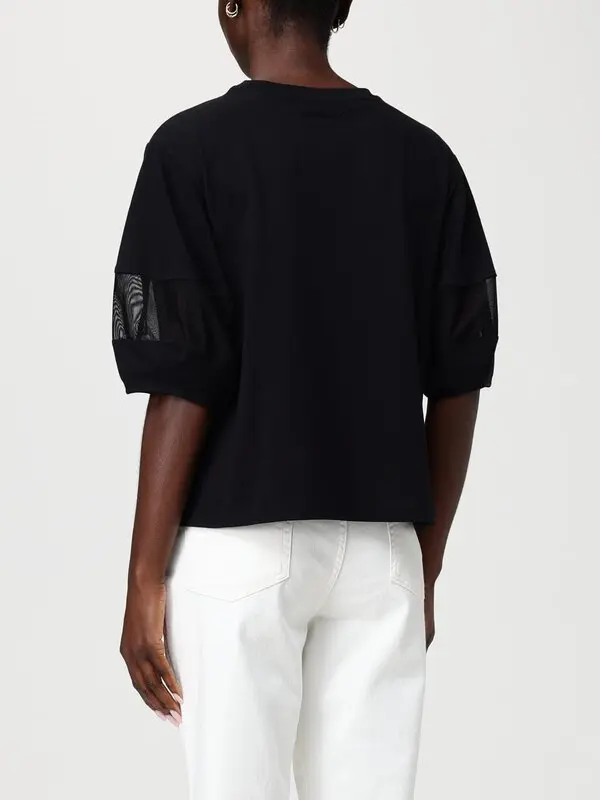 Emporio Armani Cotton T-shirt With Eagle Logo And Puff Sleeves - Black