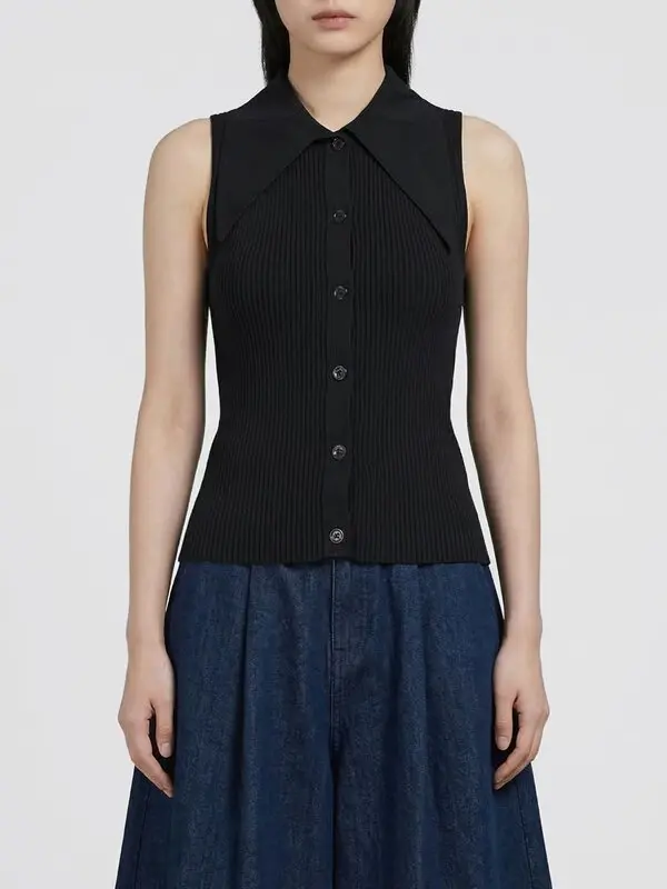 Pinko Ribbed Knit Sleeveless Top With Pointed Collar