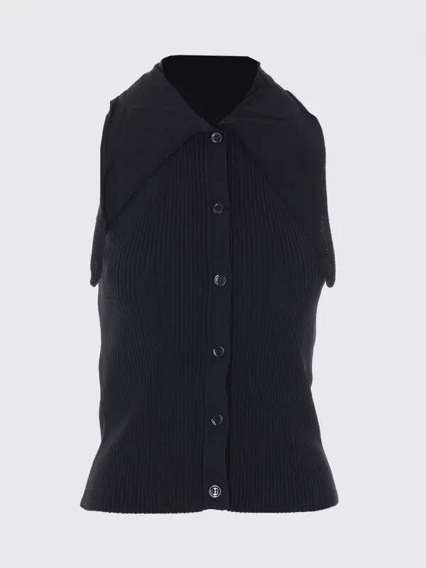 Pinko Ribbed Knit Sleeveless Top With Pointed Collar