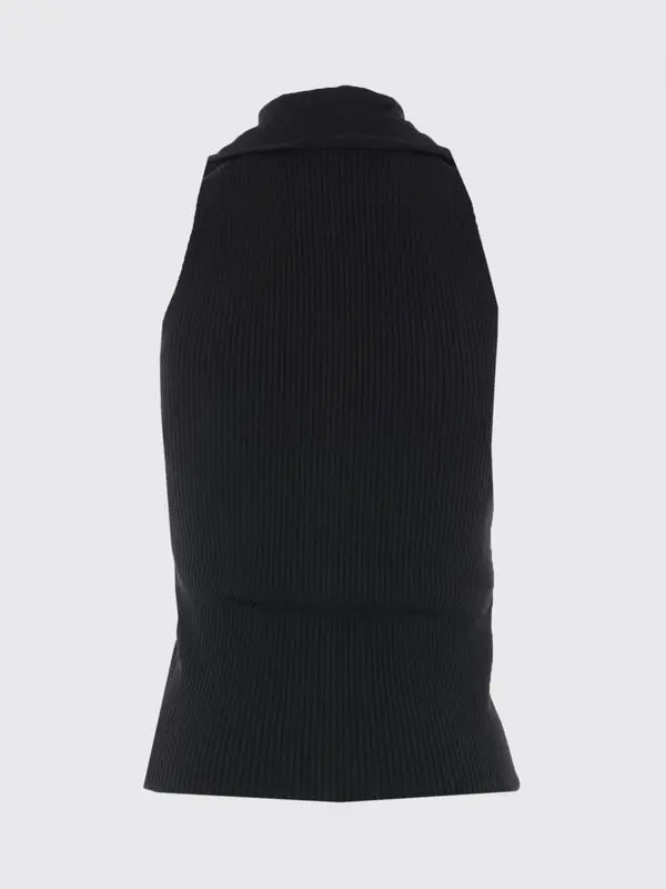 Pinko Ribbed Knit Sleeveless Top With Pointed Collar