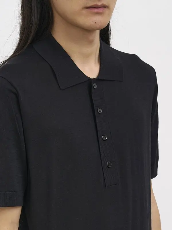 PAOLO PECORA Cotton And Silk Knit Polo Shirt - Black